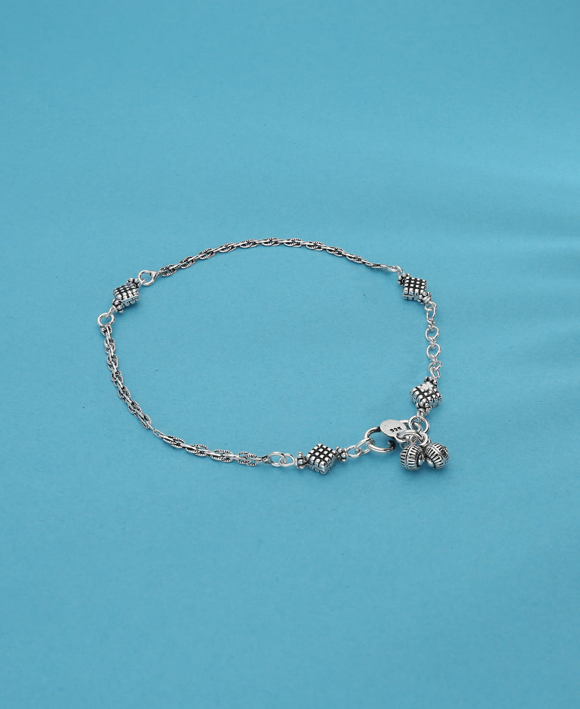 Diamond Shaped Oxidised Silver Anklet – Silvostyle Jewellery